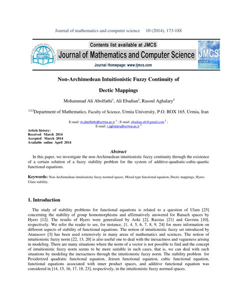 pdf non archimedean intuitionistic fuzzy continuity of dectic mappings