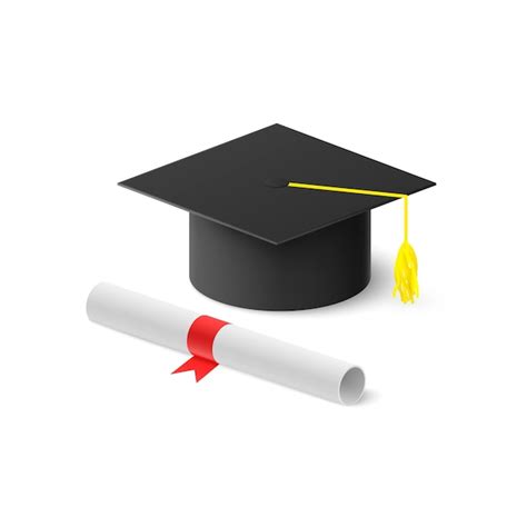 Chapeau de graduation réaliste et diplôme roulé avec ruban rouge