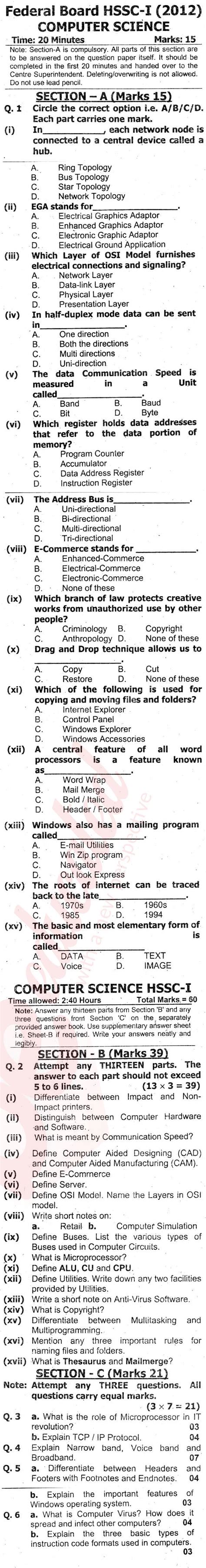 Computer Science Ics Part Past Paper Group Federal Bise Past
