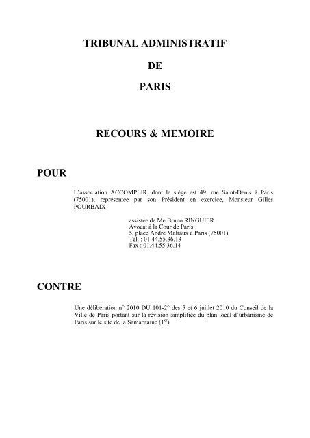 Tribunal Administratif De Paris Requete Et Memoire