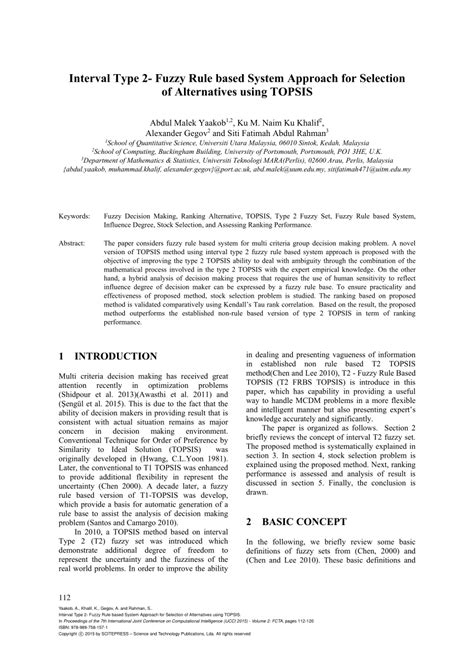 pdf interval type 2 fuzzy rule based system approach for selection of alternatives using topsis