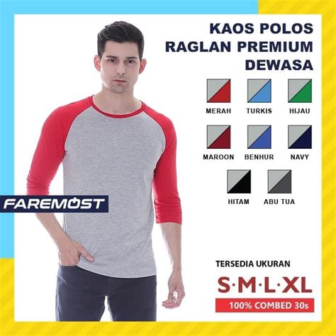 Jual Faremost Kaos Polos Pria Raglan Lengan Abu Misty Tangan
