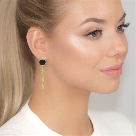 Kolczyki srebrne pozłacane z onyksem Honey Eyes LAWAIIA
