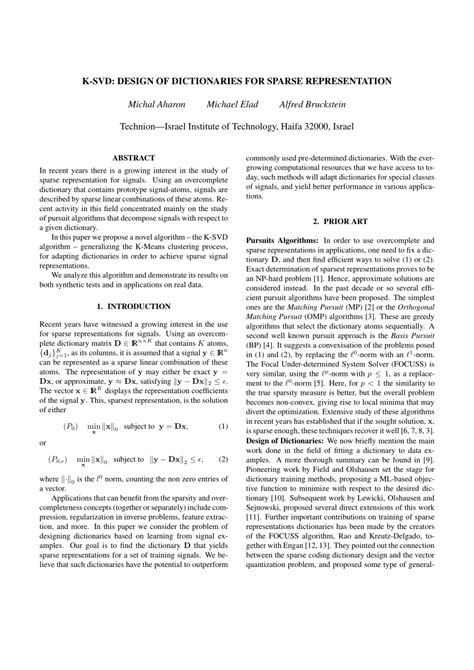 pdf k svd design of dictionaries for sparse representation