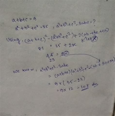 if a b c 9 a square b square c square 35 find a cube b cube c cube 3abc
