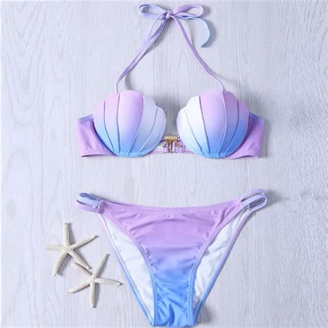 Sexy Bikini 2016 Classic Gradient Shell Bikinis Set Beachwear Halter Swimwear Women Swimsuit