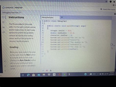 Solved Cengage Mindtap Q Search This Course Debugging Chegg