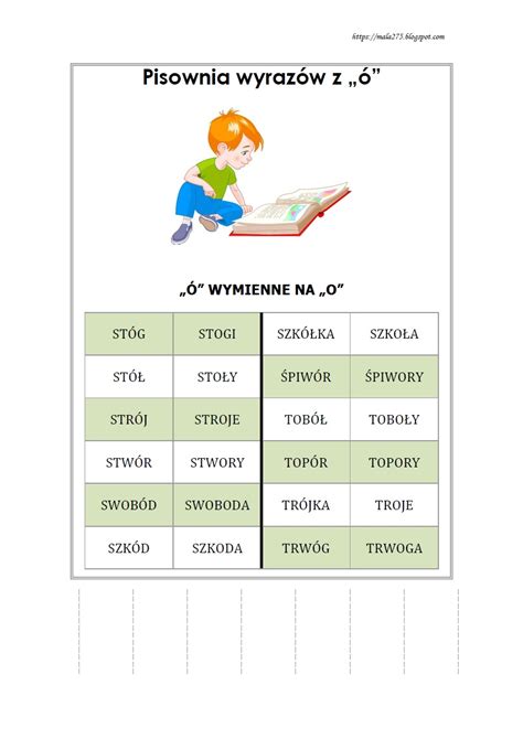 BLOG EDUKACYJNY DLA DZIECI WYRAZY Z Ó WYMIENNYM NA O
