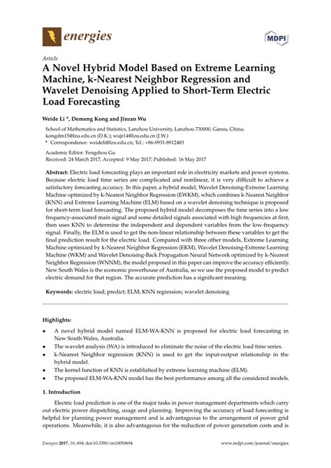 pdf a novel hybrid model based on extreme learning machine k nearest neighbor regression and