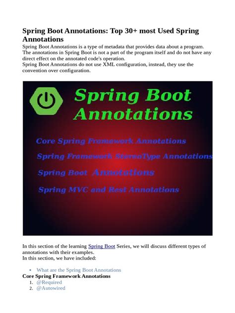spring boot annotations top 30 most used spring annotations download free pdf spring