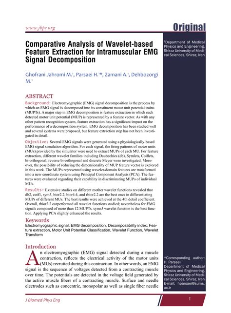 pdf comparative analysis of wavelet based feature extraction for intramuscular emg signal