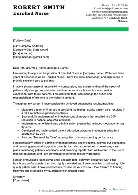 Enrolled Nurse Cover Letter Examples Qwikresume