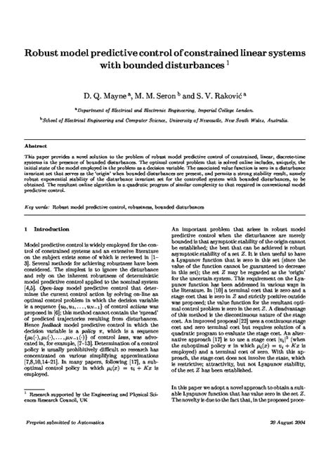 pdf robust model predictive control of constrained non linear systems adopting the non