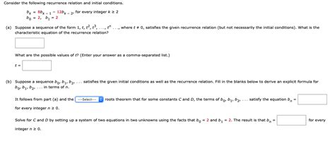 solved consider the following recurrence relation and