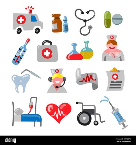 ilustración conjunto de dibujos animados coloridos iconos de medicina