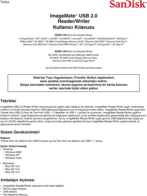 ImageMate USB 2 0 Reader Writer Kullanıcı Kılavuzu PDF Free Download