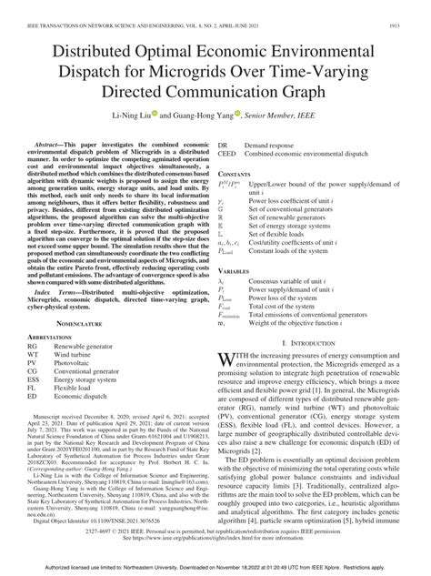 pdf distributed optimal economic environmental dispatch for microgrids over time varying