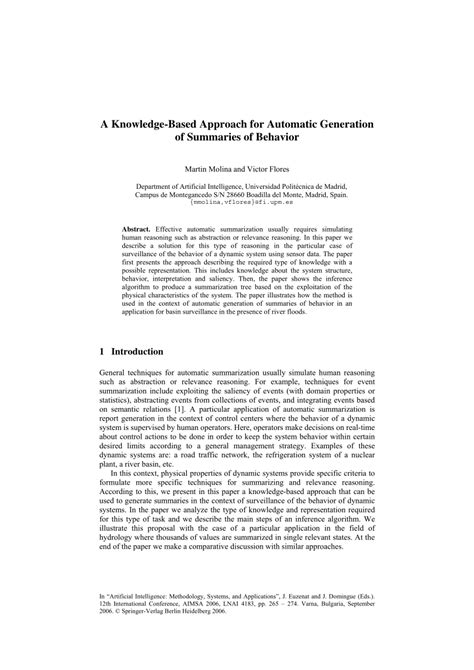 pdf a knowledge based approach for automatic generation of summaries of behavior