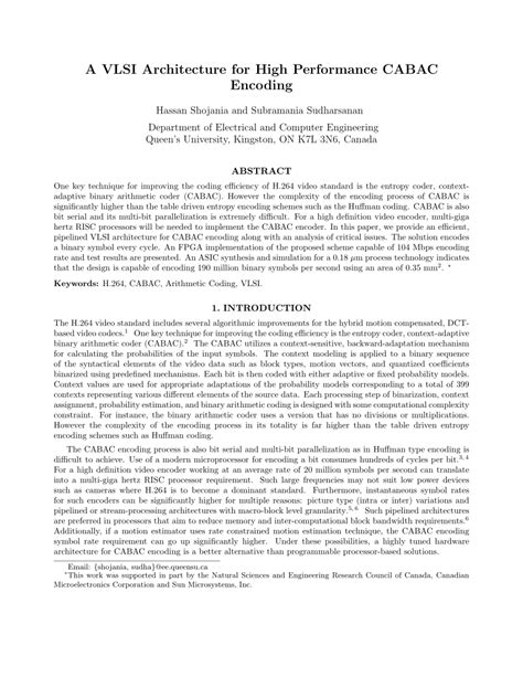pdf a vlsi architecture for high performance cabac encoding