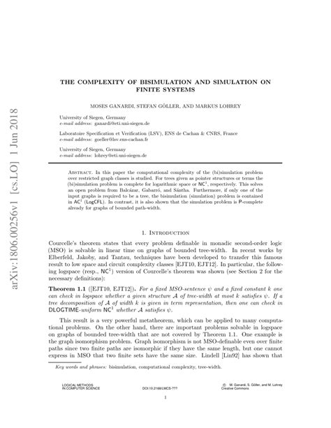 pdf the complexity of bisimulation and simulation on finite systems