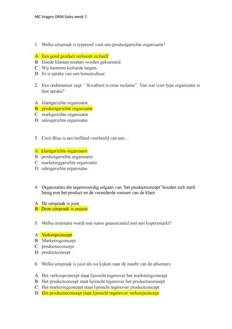 Antwoorden MC Vragen Week 1 MC Vragen ORM Week 1 Welke Uitspraak Is
