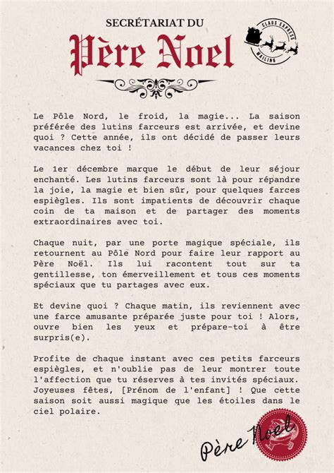 Lettre Arriv E Du Lutin Farceur De Noel Mod Le Gratuit