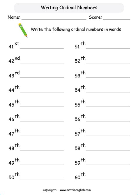 Ordinal Numbers To Worksheets