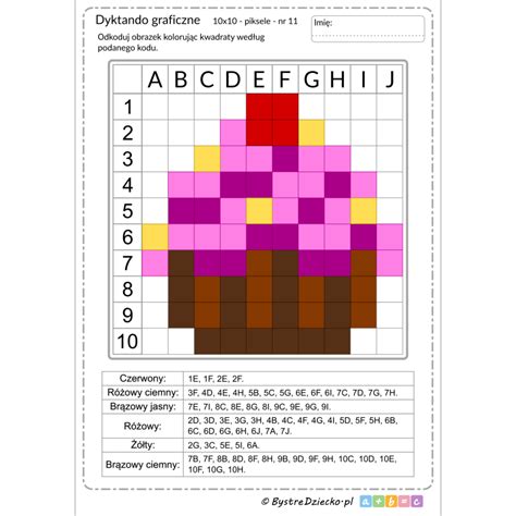 Kolorowe Dyktando Graficzne 10x10 Czekoladowa Babeczka Z Kremem