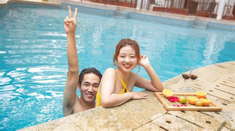 Character Summer Love Outdoor Pool Couple Bikini Valentines Day