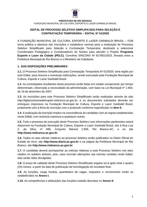 PDF EDITAL DE PROCESSO SELETIVO SIMPLIFICADO Riobranco Ac Gov Br