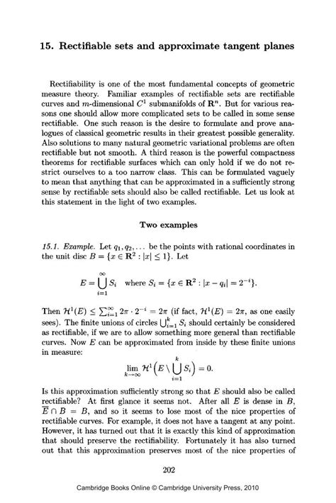 rectifiable sets and approximate tangent planes chapter 15 geometry of sets and measures in