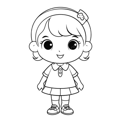 Una Adorable Ni A Para Colorear P Gina Esbozo Dibujo Vector Png 131922