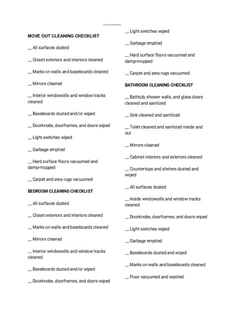 Tenant Move Out Cleaning Checklist Printable
