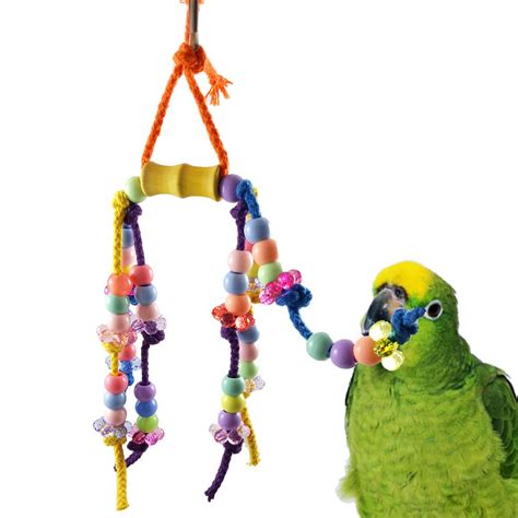 Amazon Parrot Rope Toy With Colorful Bead Cotton Rope Perch