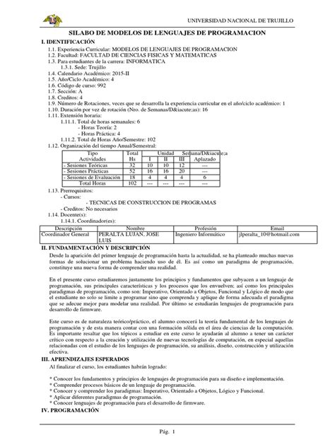 silabo pdf lenguaje de programación programación orientada a objetos