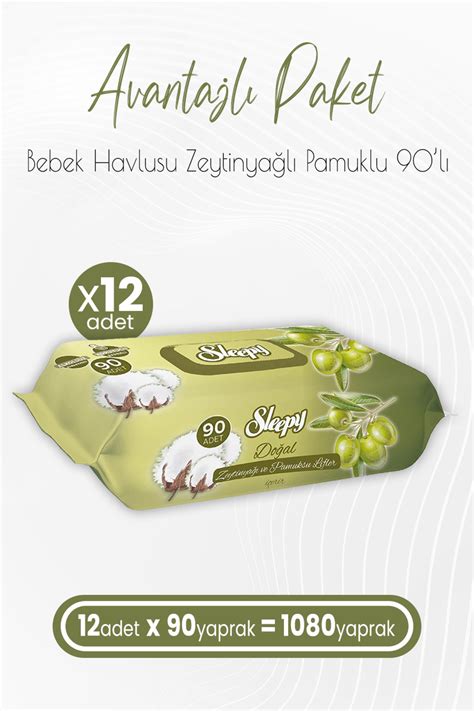 Sleepy Zeytinyağlı ve Pamuklu Islak Bebek Havlusu 90 Yaprak x 12 1080