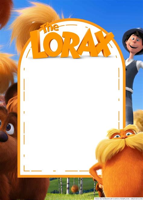 The Lorax Canva Birthday Invitation Templates Worksheets Library