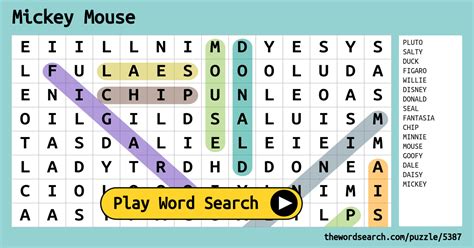 Mickey Mouse Word Search Printable