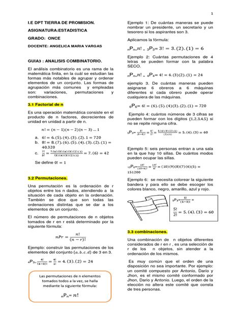 guia 3 analisis combinatorio pdf combinatoria permutación