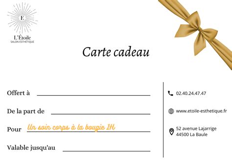 Bon cadeau pour un soin corps à la bougie 1H L Étoile Institut de beauté