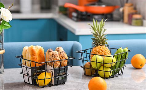 Wetheny 2 Tier Iron Fruit Basket Fruit Bowl For Kitchen Counter Bread