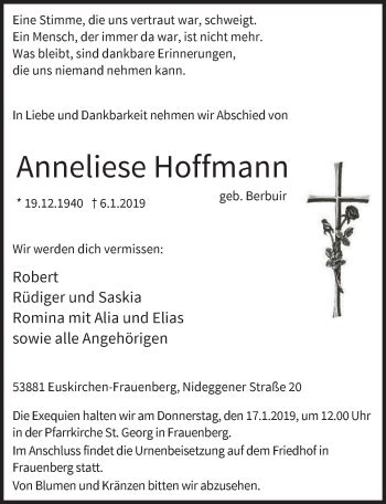 Traueranzeigen Von Anneliese Hoffmann WirTrauern