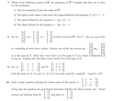 solved 7 which of the following subsets of r are subspaces