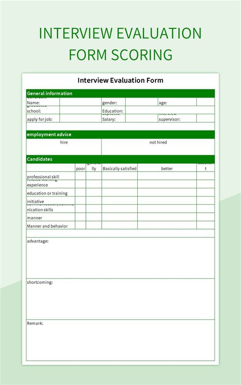 Interview Evaluation Form Excel Template And Google Sheets File For