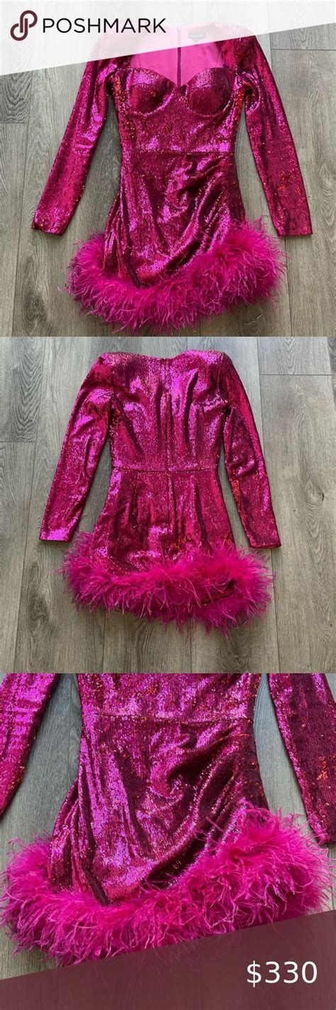 NADINE MERABI MILEY HOT PINK ALL OVER SEQUIN FEATHER MINI PARTY