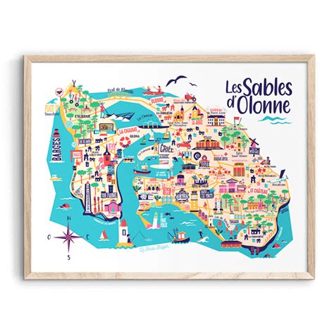 Affiche LES SABLES D OLONNE Plan De Ville Le Beau Bazar