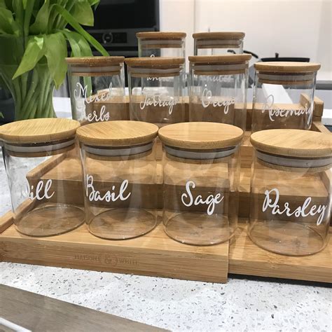 Herbs Spice Jars 200ml Glass Jars With Bamboo Lid Etsy