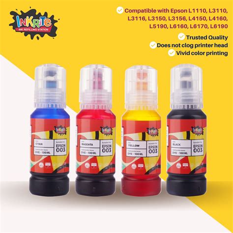 Inkrite Ink For Epson 003 Inkjet Printers 100 Ml Shopee Philippines