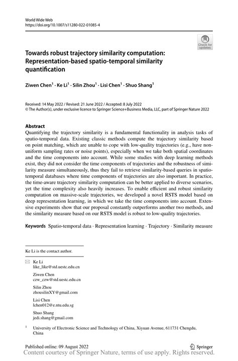towards robust trajectory similarity computation representation based spatio temporal