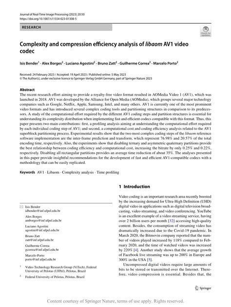 complexity and compression efficiency analysis of libaom av1 video codec request pdf